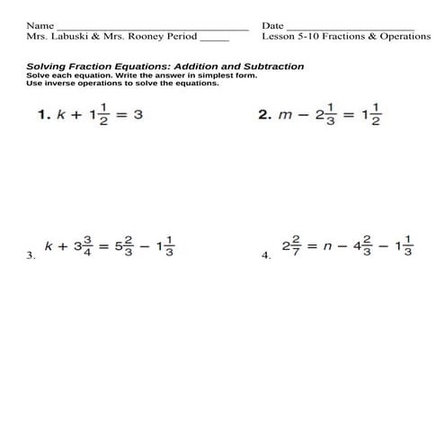 Lesson 5 10 equations with fractions | PDF