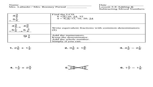 Subtracting Mixed Fractions