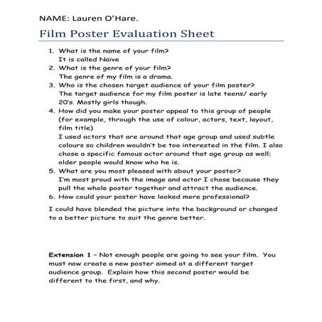 Lesson five audience 2 film poster evaluation sheet | DOCX