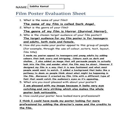 Film Poster Evaluation Sheet | DOCX