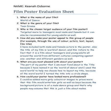 Film Poster Evaluation Sheet | DOCX