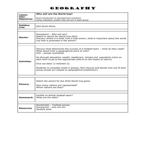 Lesson 5 Who Will Win The World Cup | PDF | Geography | Science