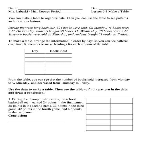 Lesson 6 1 make a table | PDF