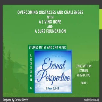 LESSON 6 OVERCOMING OBSTACLES ETERNAL PERSPECTIVE Part 1 1 Peter 1.1 to ...