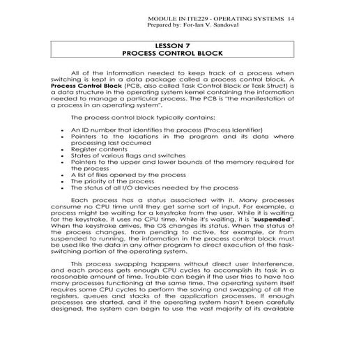 Lesson 7 Process Control Block | PDF