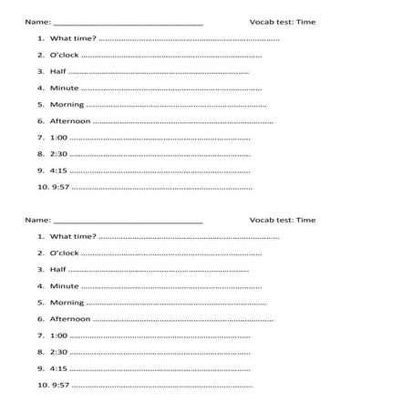 Lesson7 time vocab test | PDF