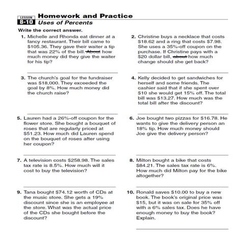 Lesson 8 10 homework & practice | PDF