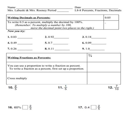 Lesson 8 8 precents, fractions, decimals | DOC