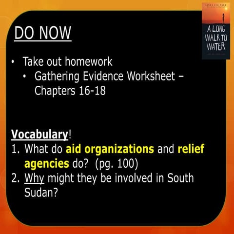 A Long Walk to Water: Lesson8 unit2 | PPTX | Books and Literature