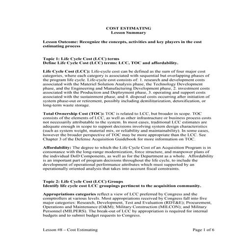 Acquisition Cost Estimating | PDF | Defense Industry | Industries