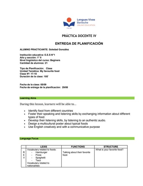 Food around the world lesson plan | DOCX