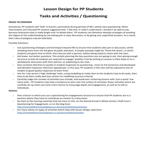 Lesson design for pp students activities - questioning | PDF