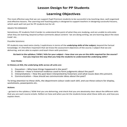 Lesson design for pp students objectives | PDF