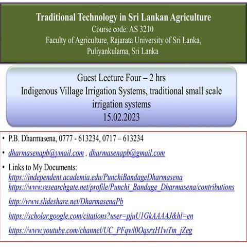 Lesson Four - Indigenous Village Irrigation Systems, traditional small ...