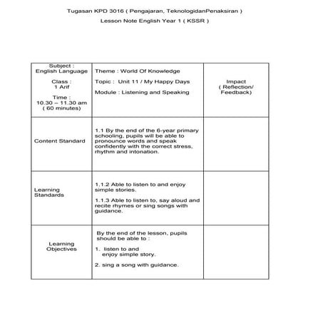 Lesson note kpd3016 | DOCX | Education