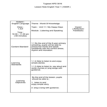 Lesson note kpd3016 | DOCX | Education