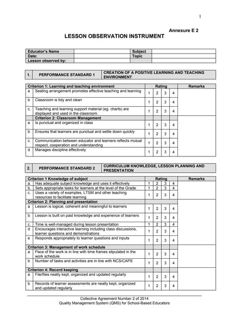 Sample Observation and Rating Sheet in Lesson Plan | PDF