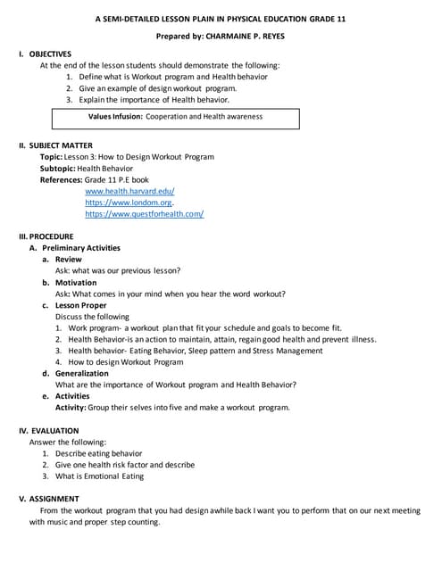 Lesson plain in physical education- WHAT PREVENTS WORK OUT | PDF