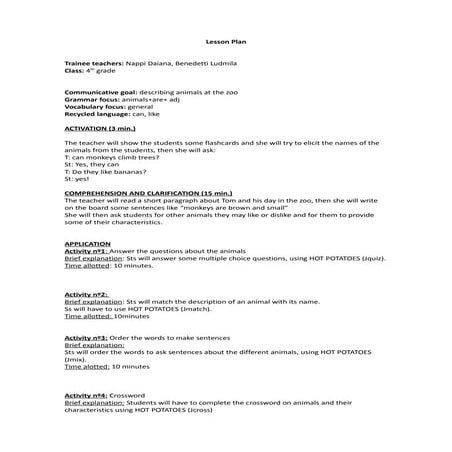 Lesson plan using hot potatoes | DOC