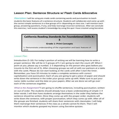 LESSON PLAN Basic sentence pattern | DOCX