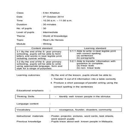 Lesson plan Year 5 (Writing) | DOCX | Homework and Study | Education