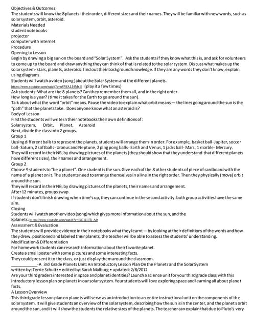 THE GRADE- 6 COT- SOLAR SYSTEM LESSON PLAN | DOCX