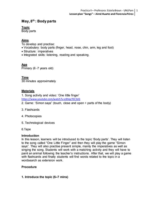 Lesson plan-in-science- (PARTS OF THE BODY) | DOCX