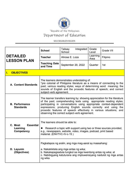 lesson plan pang-uring panlarawan | PPT