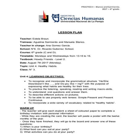 Lesson plan 2nd week | PDF