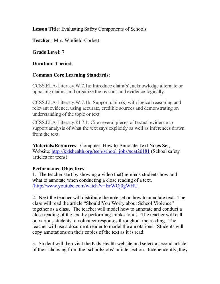 Lesson plan: Evaluating safety components of schools
