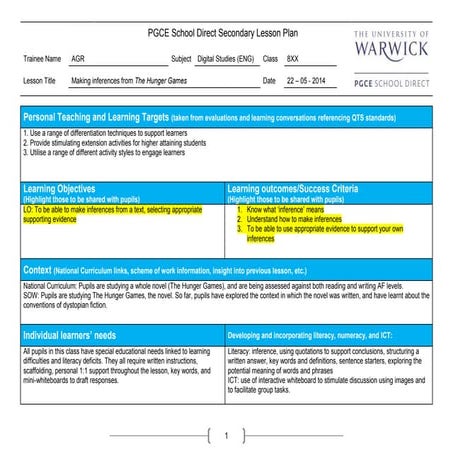 Lesson plan inference y8 22-05-14 | DOCX