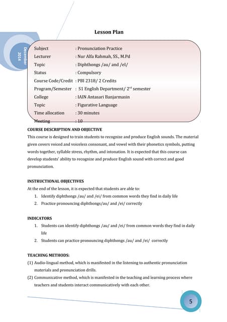 Detailed lesson plan in Diphthong | DOCX | Music | Entertainment