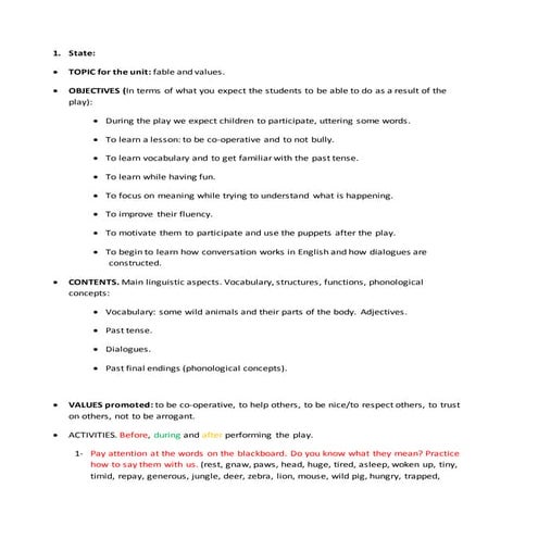 Lesson plan puppets | DOCX