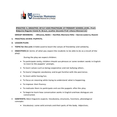 Lesson plan: "Puppets" | DOCX