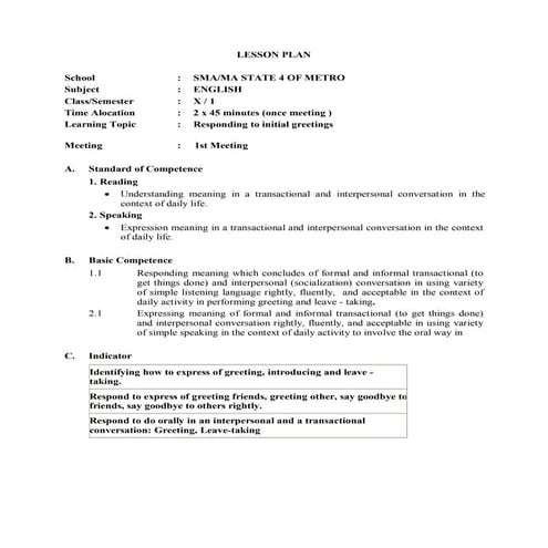 Lesson plan reading - speaking | PDF | Homework and Study | Education