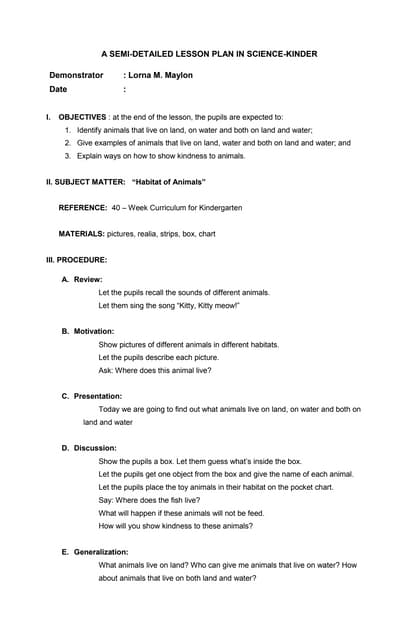 Detailed Lesson Plan in English For Kindergarten | DOCX