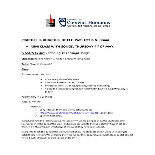 Mini class with songs | DOCX