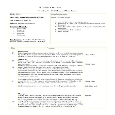 Telling time lesson plan