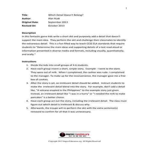 Lesson Plan - Which Detail Doesn't Belong? | PDF