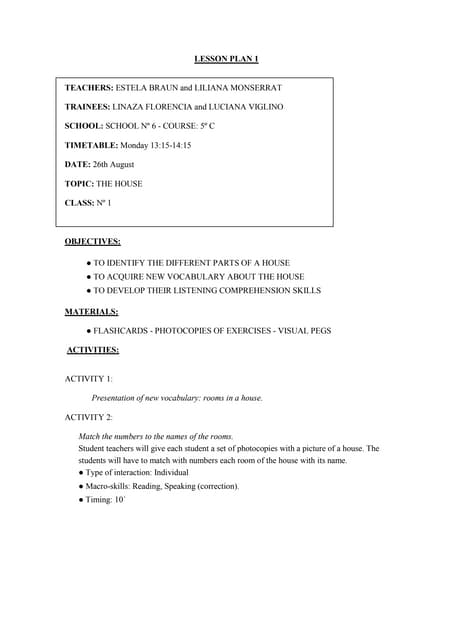 Lesson plan 1 activities | PDF