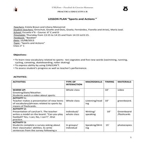 Unit Soccer lesson plan day 1 Beginner | DOCX