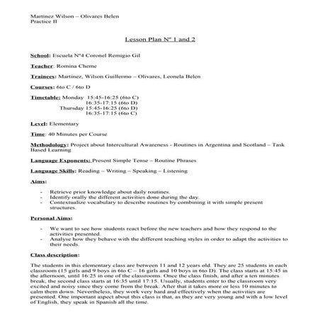 Lesson plan 1 and 2 | DOC | Homework and Study | Education