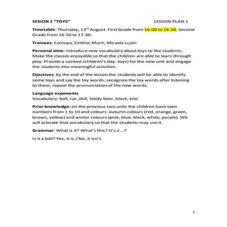 Session 1"Toys". | DOCX
