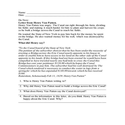 A Power Point presentation featuring images of the Erie Canal in the ...