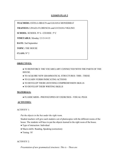 Lesson plan 1 activities | PDF