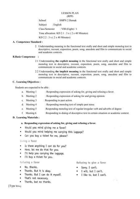 A semi detailed lesson plan for english | DOCX
