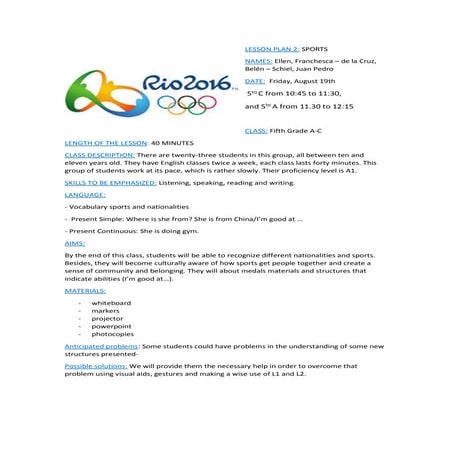 Lesson plan2- The Olympic Games | PDF