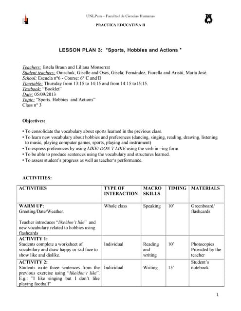 Lesson Plan 3 Escuela Nro 6 6to C Y D Fernandez Aristu Onischuk