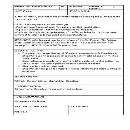 Lesson Plan 3 Europe | PDF