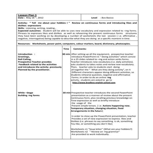 Lesson plan 3, Octavo basico: present continuos | DOCX